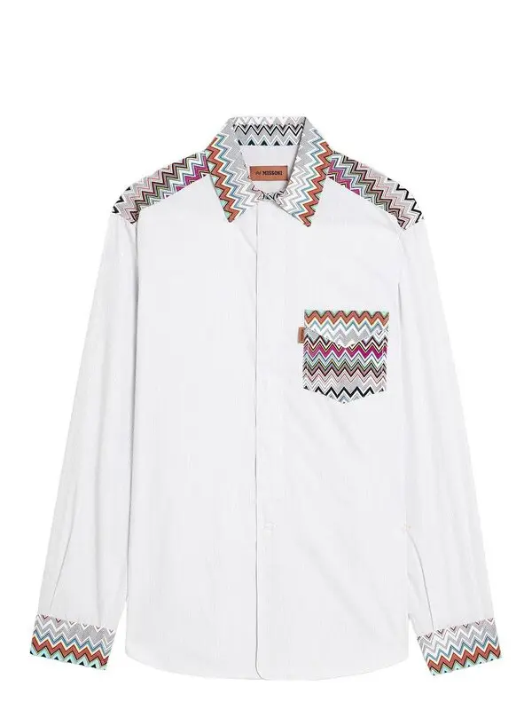 Missoni Crochet Knittrimmed Pinstriped Cottonpoplin Shirt - Off-white