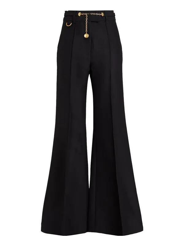 Zimmermann Belted Wool-blend Flannel Flared Pants - Black