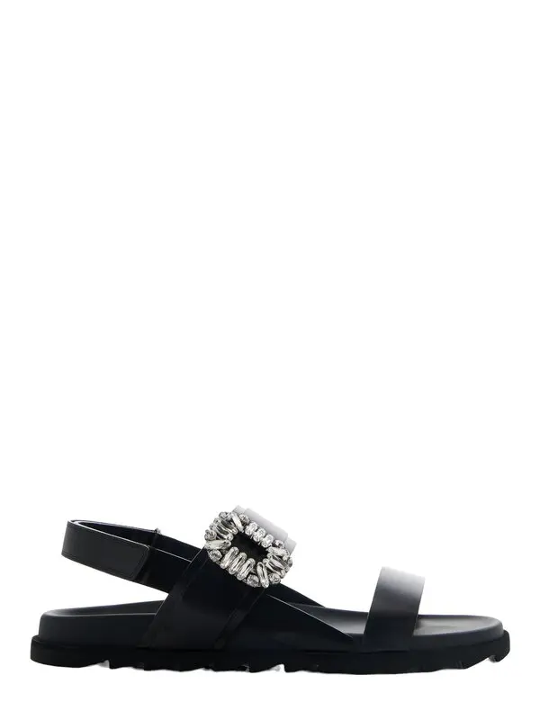 ROGER VIVIER Slidy Viv Crystal-embellished Leather Sandals - Black