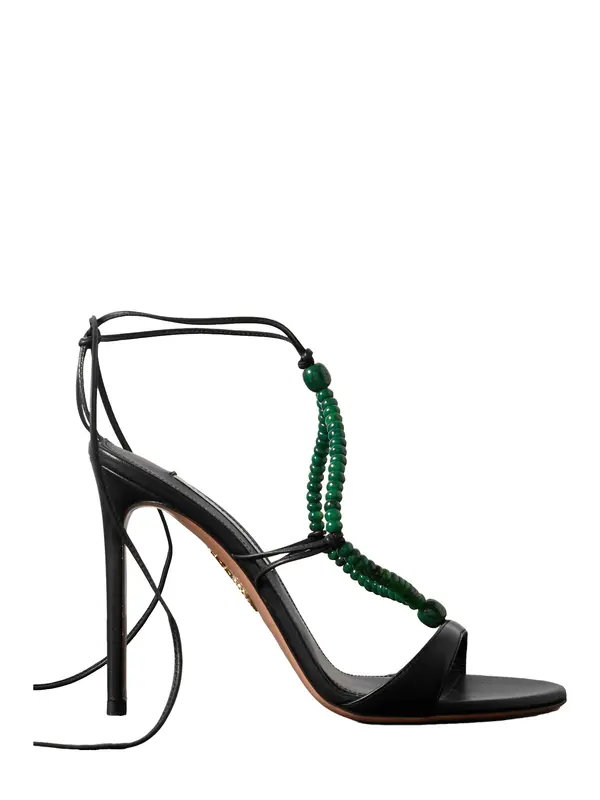 AQUAZZURA Amalfi 105 Beaded Leather Sandals - Black