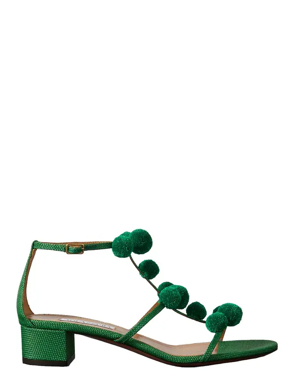 AQUAZZURA Fiesta 35 Pompom-embellished Raffia Sandals - Green