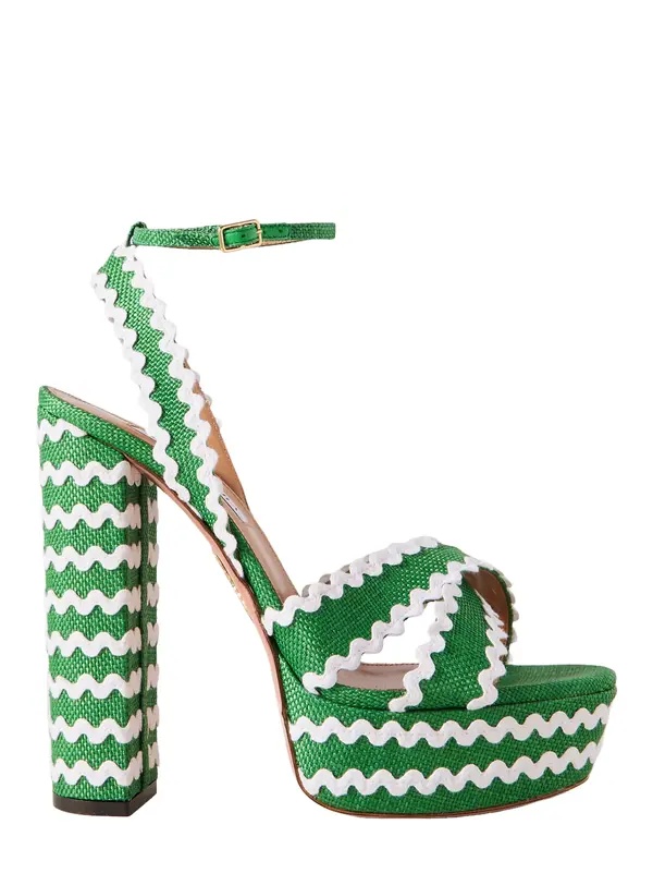 AQUAZZURA Ric Rac 140 Raffia Platform Sandals - Green