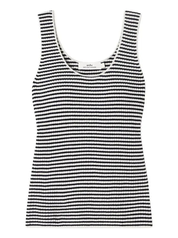 Arch4 Net Sustain Bebbington Striped Ribbed Cashmere Tank - Blue