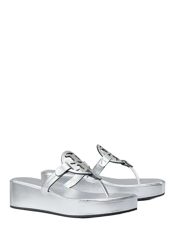 Tory Burch Miller Metallic Wedge Sandal - Silver