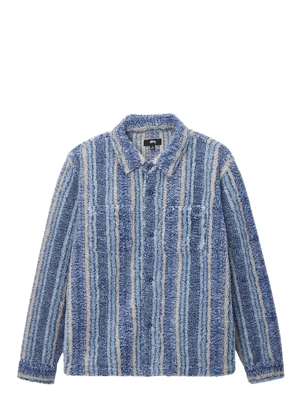 StÜssy Stripe Sherpa Shirt 'indigo - Blue