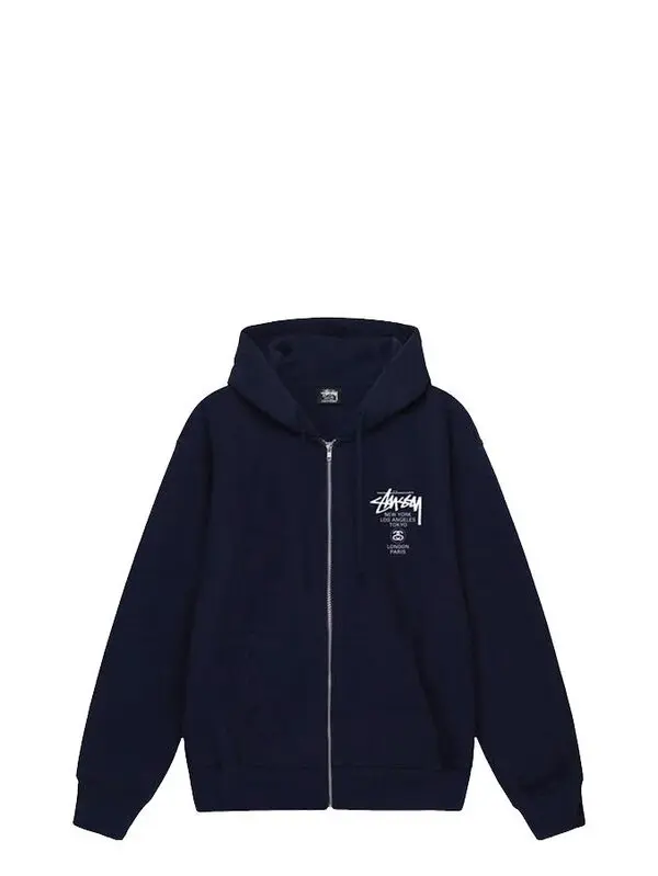 StÜssy World Tour Zip Hoodie - Navy Blue (fw22)