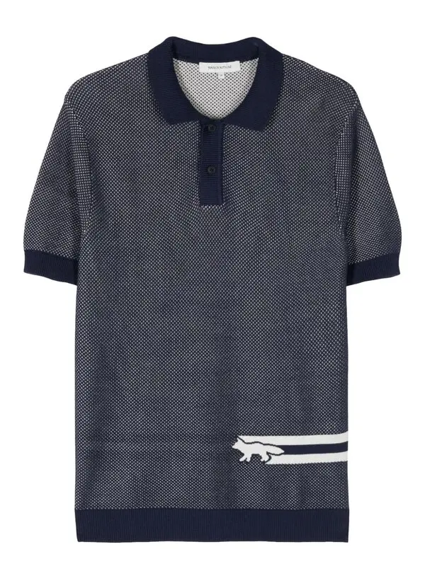 Maison Kitsuné Fox-motif Cotton Polo Shirt - Blue