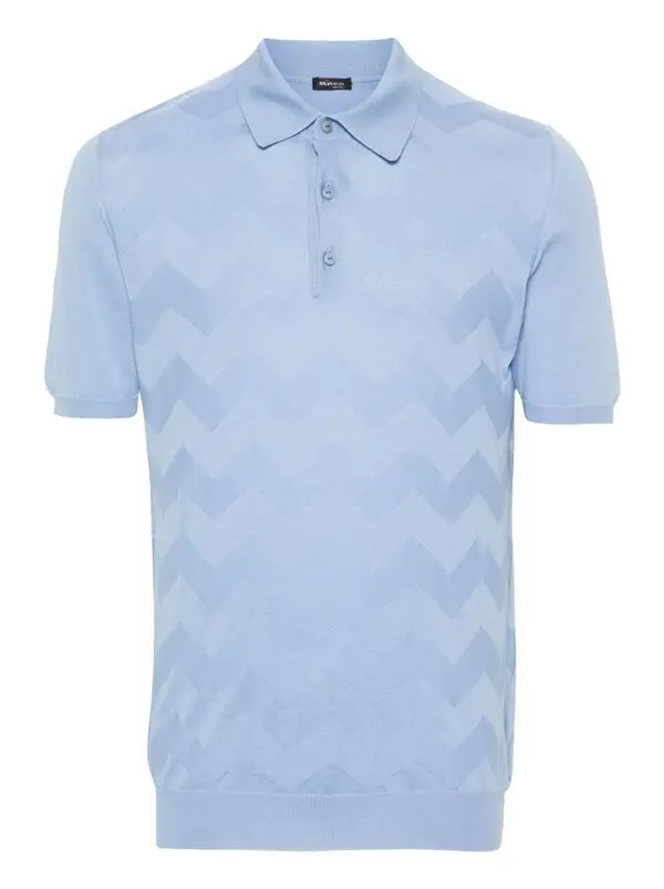 Kiton Chevron-detail Fine Ribbed Polo Shirt - Blue