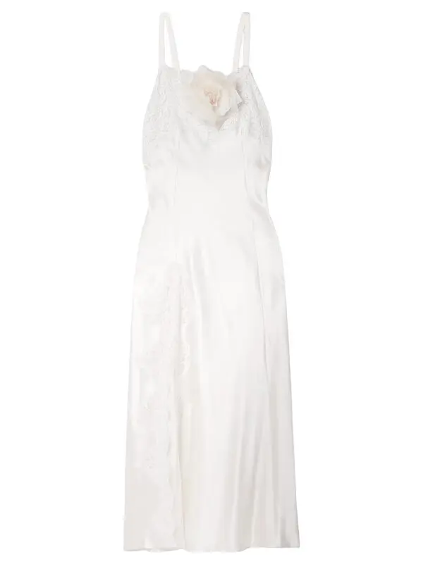 RODARTE Embellished Lace-trimmed Silk-satin Midi Dress - Neutrals