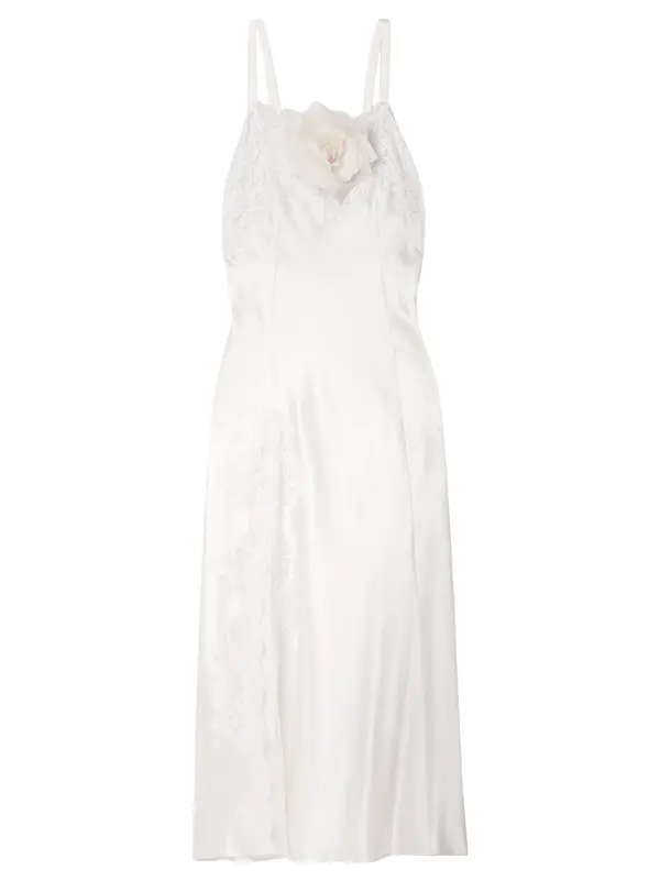 RODARTE Embellished Lace-trimmed Silk-satin Midi Dress - Off-white