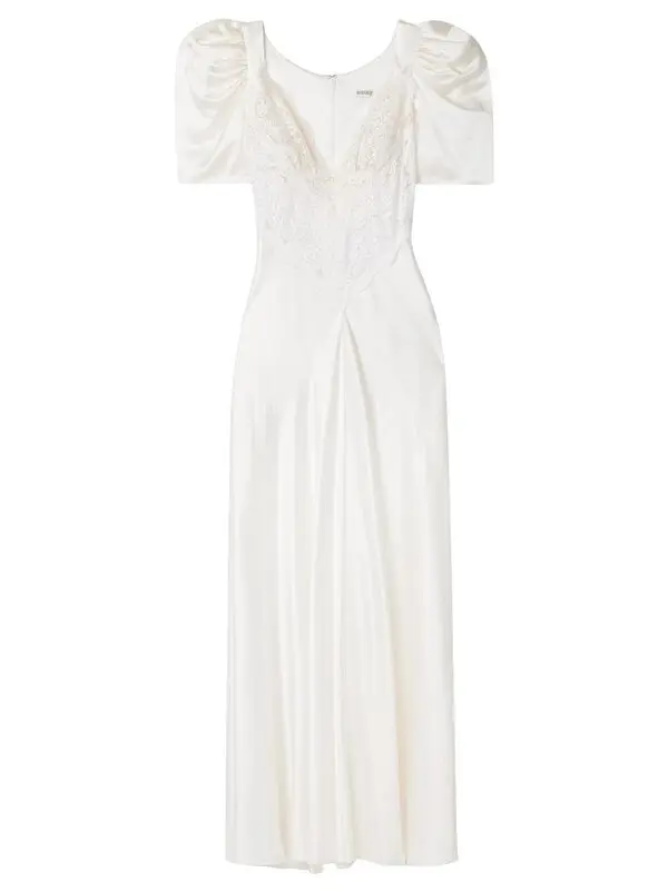 RODARTE Lace-trimmed Silk-satin Gown - Neutrals