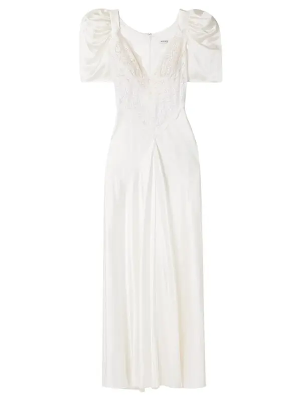 RODARTE Lace-trimmed Silk-satin Gown - Off-white