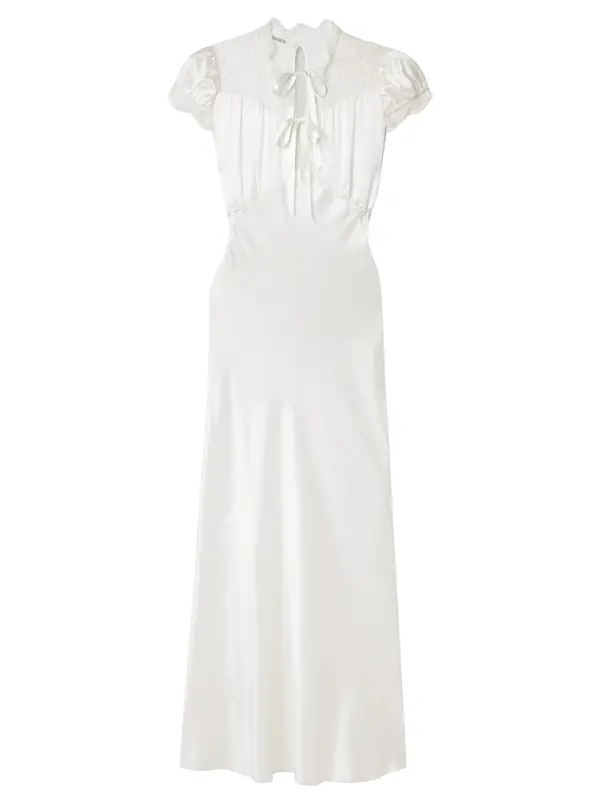 RODARTE Lace-trimmed Silk-satin Midi Dress - Off-white