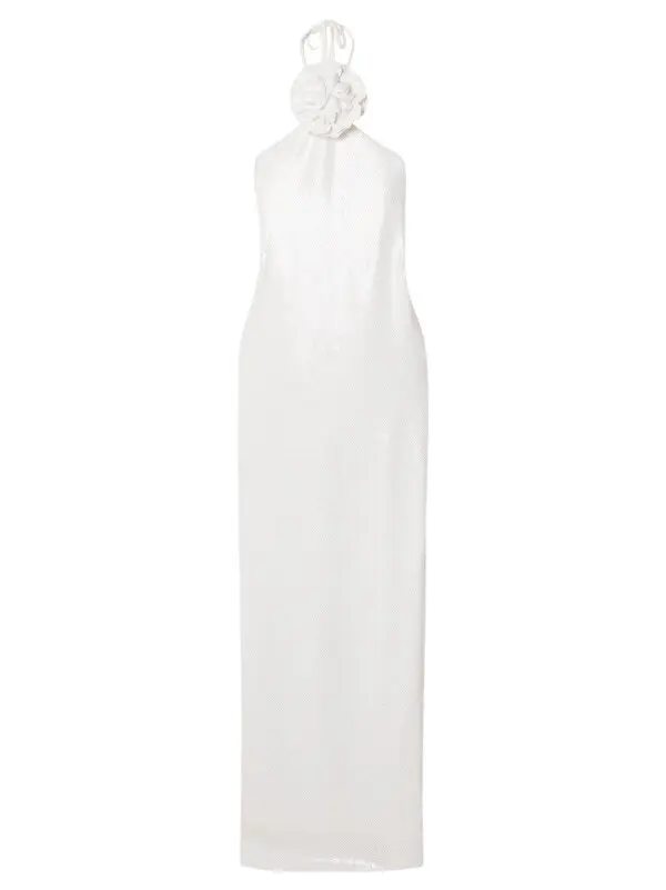 RODARTE Embellished Sequined Tulle Halterneck Gown - White