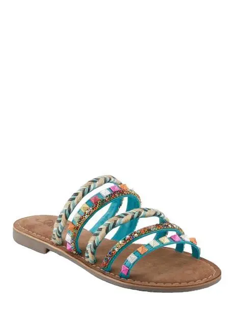 SPRING STEP SHOES Intoxicate Embellished Slide Sandal - Turquoise Multi