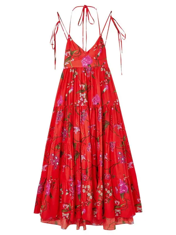 Erdem Floral-print Cotton-poplin Maxi Dress - Red