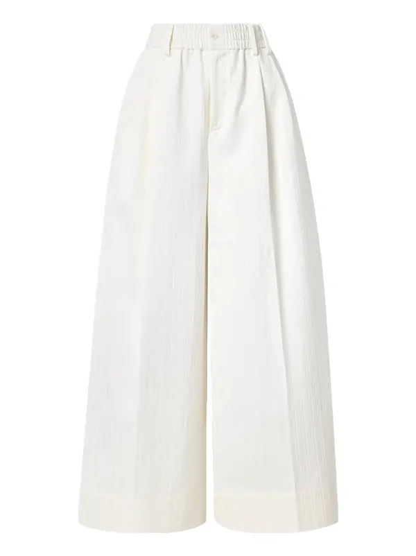Christopher John Rogers Pleated Embroidered Wide-leg Pants - White
