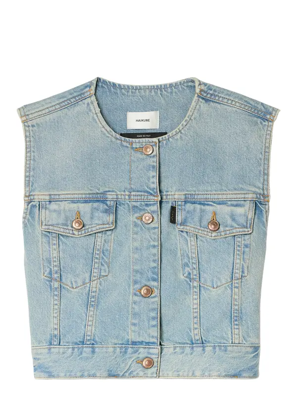 HAIKURE Judy Cropped Denim Vest - Blue