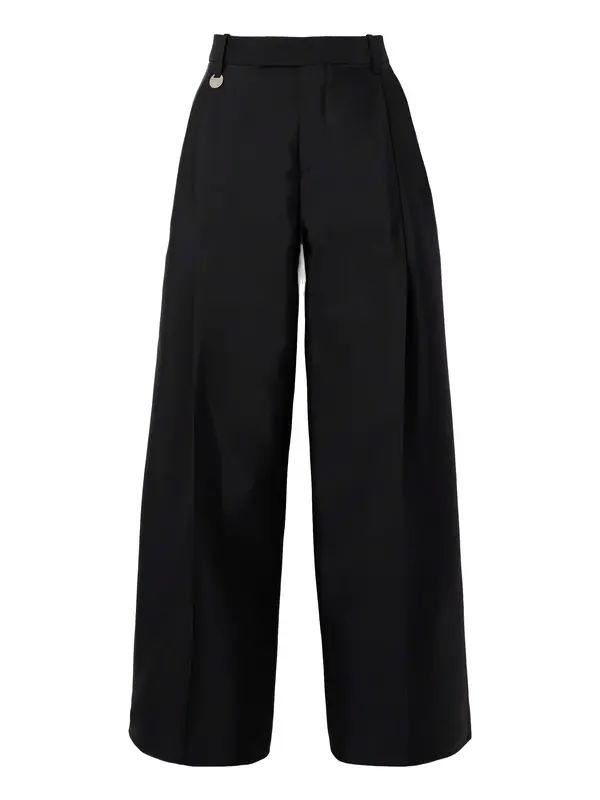 Burberry Pleated Wool And Silk-blend Twill Wide-leg Trousers - Black