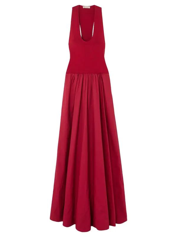 ST. AGNI Ribbed-knit And Poplin Maxi Dress - Red