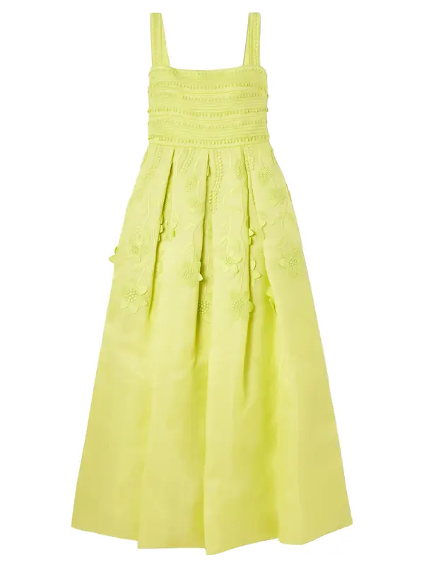 Elie Saab Pleated Embroidered Gown - Yellow