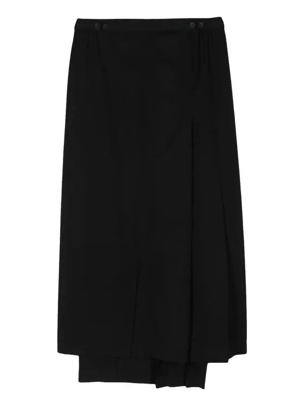 Yohji Yamamoto Asymmetric Wool Below-knee Skirt - Black