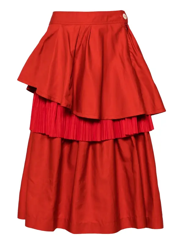SHANSHAN RUAN Tulle-overlay Ruffled Skirt - Red