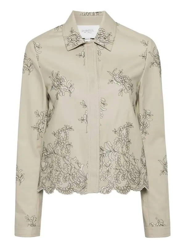 Giambattista Valli Floral-embroidered Twill Shirt - Grey