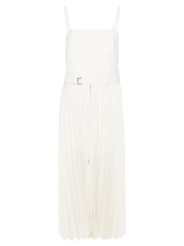 Sacai Pinstriped Pleated Maxi Dress - White