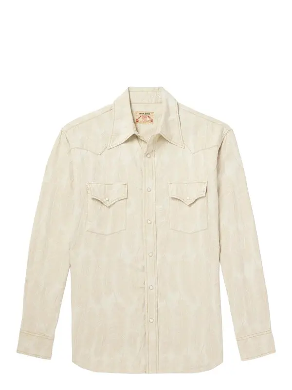 Kapital Magpie Distressed Denim-jacquard Western Shirt - Neutrals