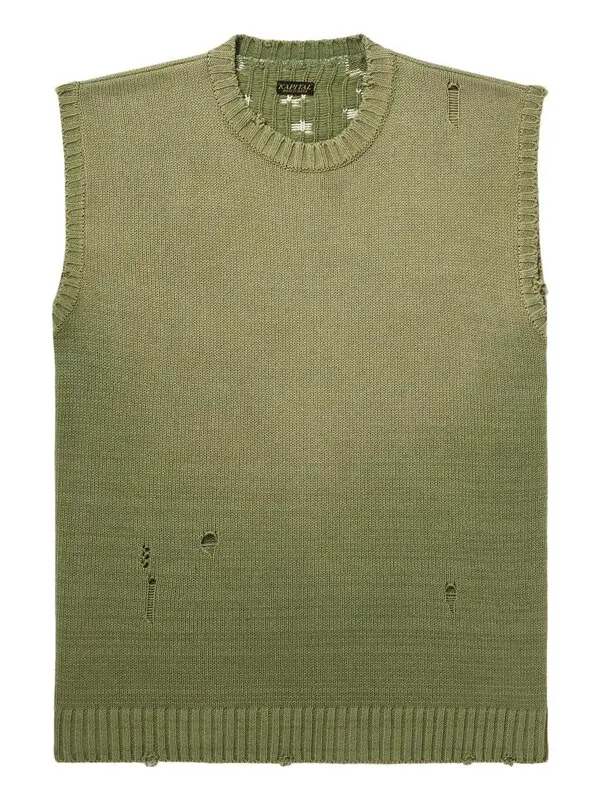 Kapital 5g Distressed Cotton-blend Jacquard Sweater Vest - Green