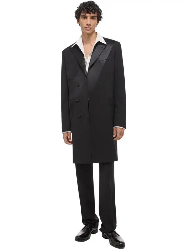 Helmut Lang Virgin Wool Tuxedo Car Coat - Black