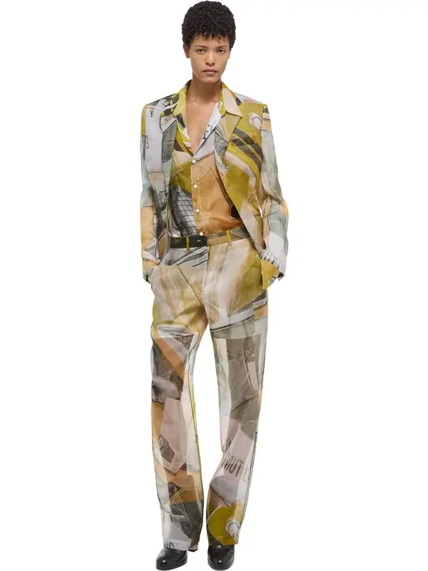 Helmut Lang Printed Silk Organza Blazer - Yellow Car Print