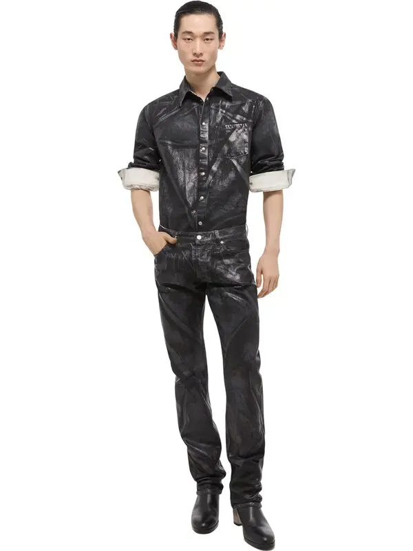 Helmut Lang Foiled Denim Shirt Jacket - Black Distress Metal Crash