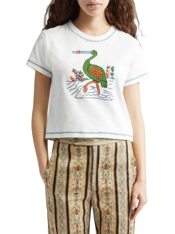BODE Embroidered Heron T-shirt - Cream