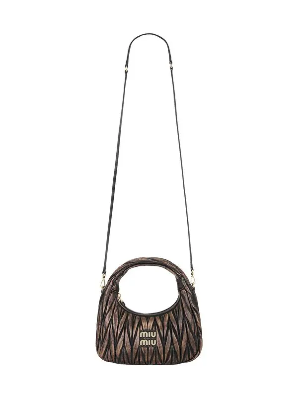 Miu Miu Raffia Hobo Bag With Logo Detail - Caffe