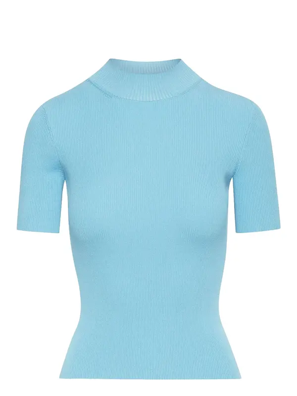 Oscar De La Renta Ribbed-knit Silk-blend Top - Blue