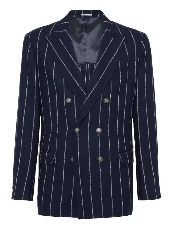 Brunello Cucinelli Striped Double-breasted Blazer - Blue
