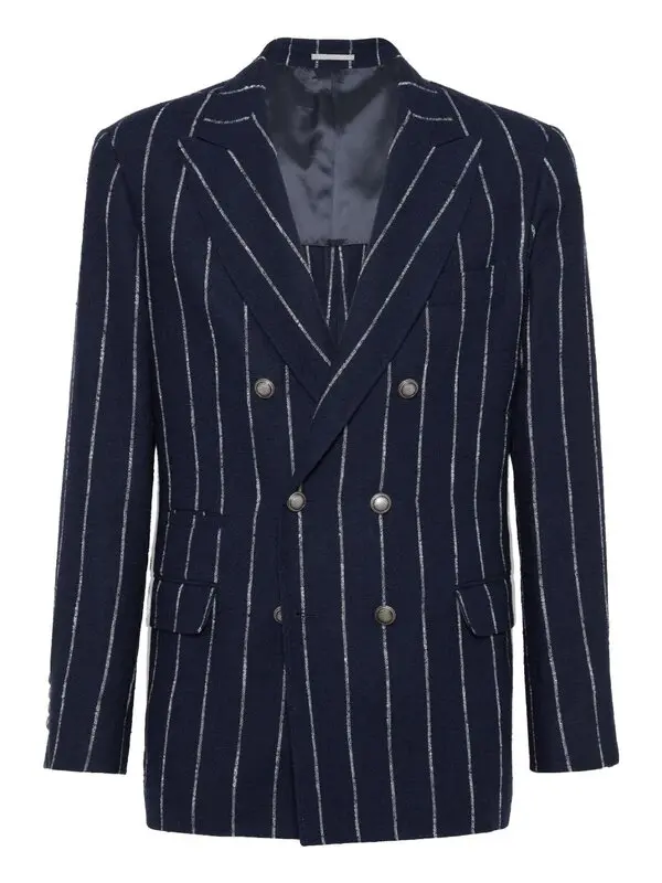 Brunello Cucinelli Striped Double-breasted Blazer - Blue