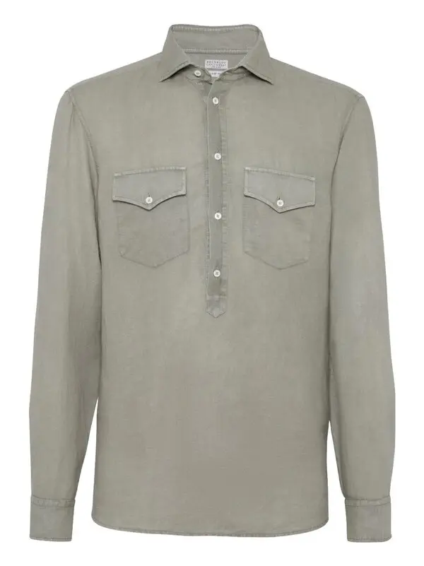 Brunello Cucinelli Spread-collar Long-sleeve Shirt - Green