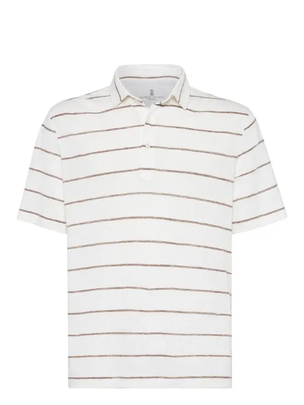 Brunello Cucinelli Striped Linen-cotton Polo Shirt - White