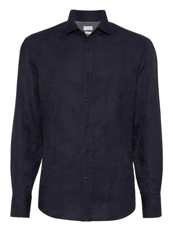 Brunello Cucinelli Patterned-jacquard Long-sleeve Shirt - Blue
