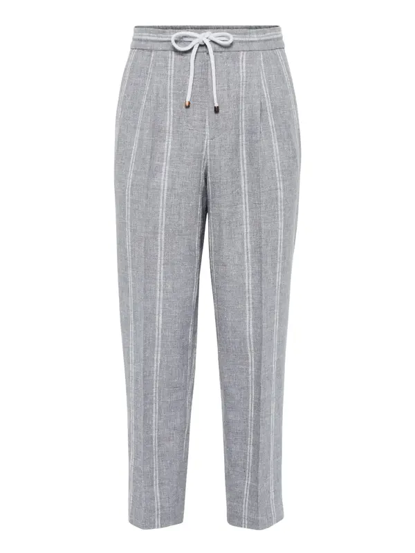 Brunello Cucinelli Vertical-striped Tapered Trousers - Grey