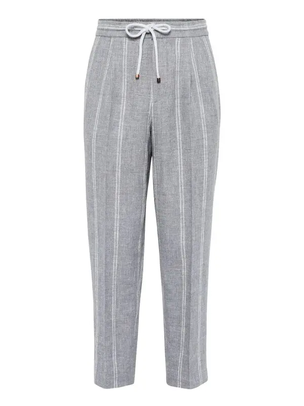 Brunello Cucinelli Vertical-striped Tapered Trousers - Heather Silver