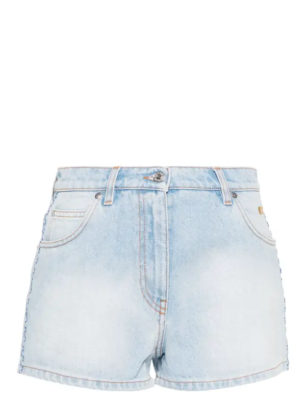 MSGM Logo-embroidered Denim Shorts - Blue