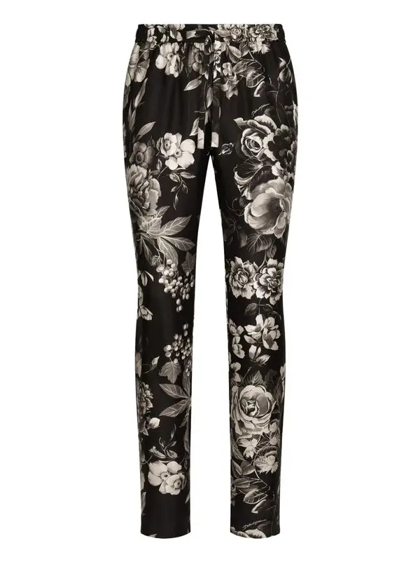 Dolce & Gabbana Floral-print Silk Track Pants - Black