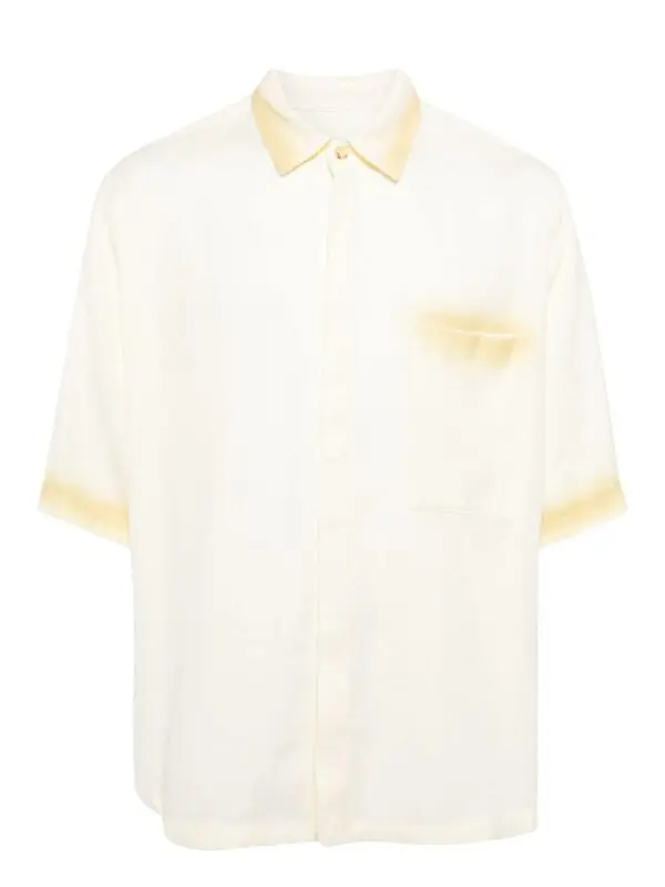 CROQUIS Faded-trim Short-sleeve Shirt - Yellow