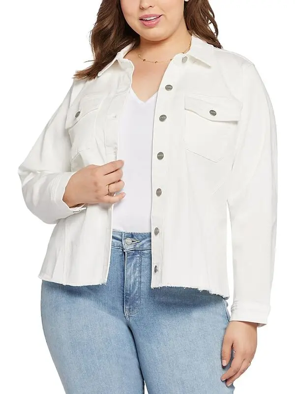 NYDJ Frayed Hem Denim Trucker Jacket - Optic White
