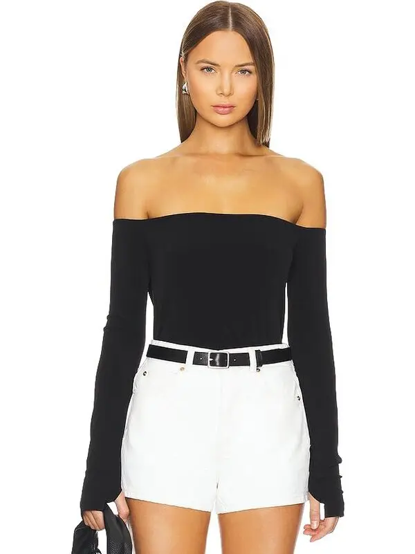 Norma Kamali Long Sleeve Off Shoulder Top - Black