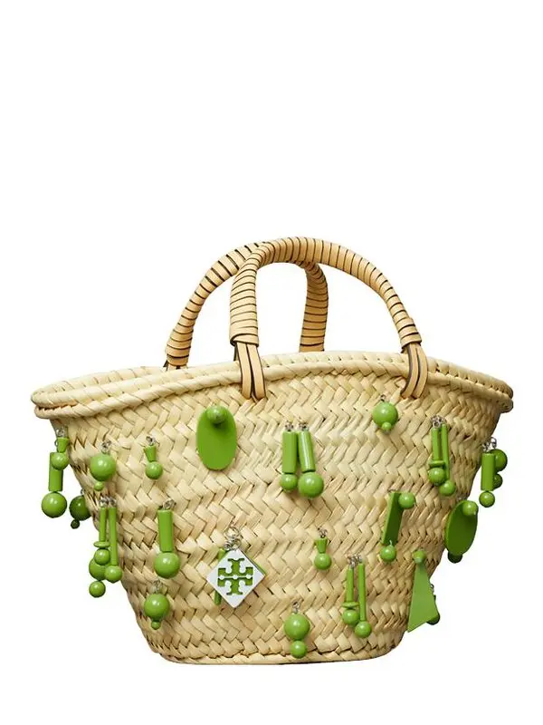 Tory Burch Small Raffia Embroidered Tote - Wild Leaves